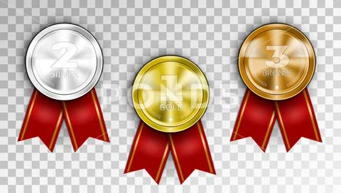 Realistic Award Medals. Three Winner Champion Medals - Gold Silver And ...