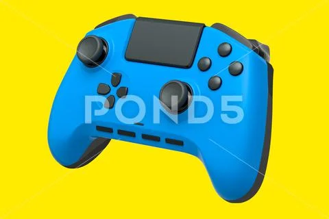 Realistic blue joystick for video game controller on yellow background ...