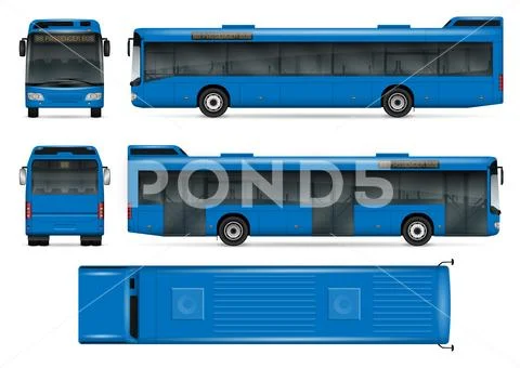 Realistic bus vector template. Vehicle mockup side, front, back, top ...