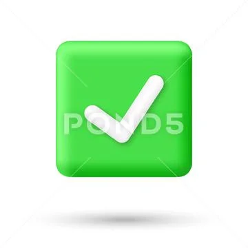 Realistic check mark green 3d icon. Right checkmark button isolated on ...