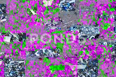 Realistic design abstract digital pixel noise with green and purple ...