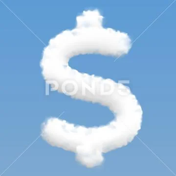 Realistic dollar sign shaped white cloud on blue sky background ...