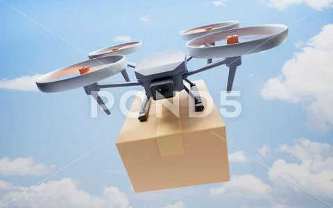 Photograph: Realistic drone carrying the box, 3d rendering. #278080647