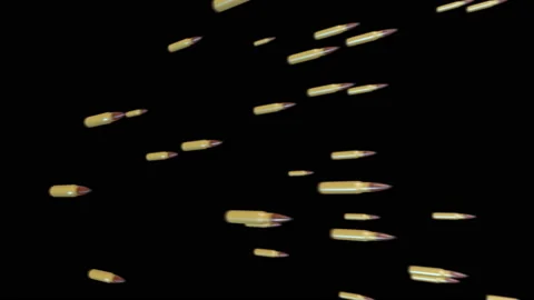Realistic flying bullets isolated on bla... | Stock Video | Pond5
