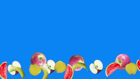 Realistic fruits animation on blue scree... | Stock Video | Pond5