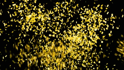 Realistic gold confetti falling down. Gr... | Stock Video | Pond5
