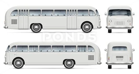 Realistic old bus vector mockup side, front, back, top view ~ Clip Art ...