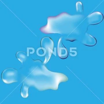 Realistic puddle liquid drops on blue background: Royalty Free #263699950
