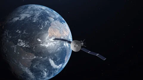 Realistic satellite on Earth orbit. 3d A... | Stock Video | Pond5