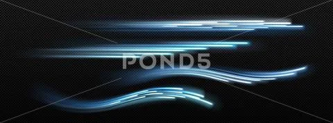 Realistic set of blue neon waves on transparent ~ Clip Art #220905903
