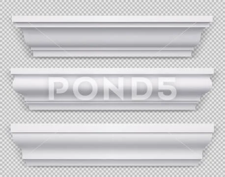 Realistic set of classic white baseboard molding ~ Clip Art #233557111