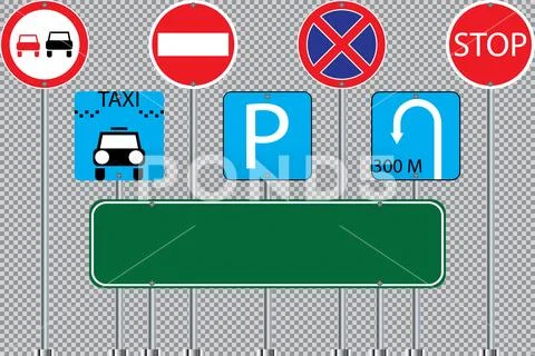 Realistic set of road signs isolated on transparent background. Vector ...
