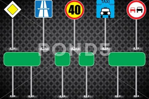 Realistic set of road signs isolated on transparent background. Vector illustrat ~ Clip Art ...