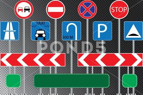 Realistic set of road signs isolated on transparent background. Vector ...