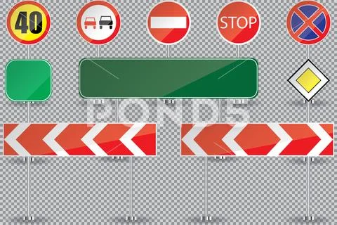 Realistic set of road signs isolated on transparent background. Vector ...