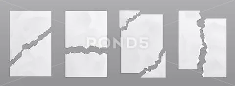 Realistic set of torn paper sheets on grey Illustration #226100884