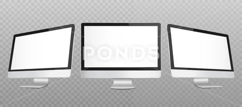 Realistic silver and gray computer screen and display, pc monitor and ...