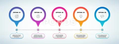 Realistic step infographic. 3D option flow chart, timeline graph ...