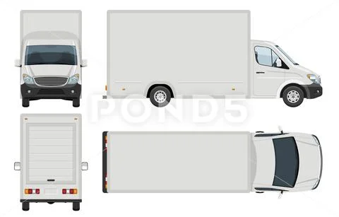 Realistic van vector illustration side, front, back, top view: Royalty Free #136875894