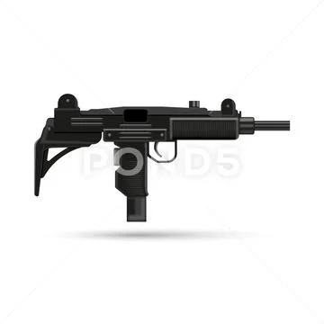Realistic weapons uzi automatic gun 3d vector military isolated object ...