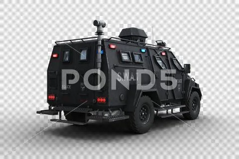 Rear corner view 3D rendering of an armoured police SWAT vehicle ...