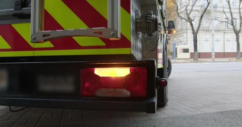 rear of an emergency vehicle, blinking t... | Stock Video | Pond5