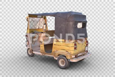 Rear view 3D rendering of an Indian auto rickshaw isolated on ...
