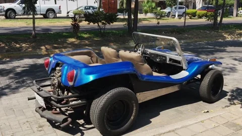 Rear view of blue beach dune buggy, cust... | Stock Video | Pond5