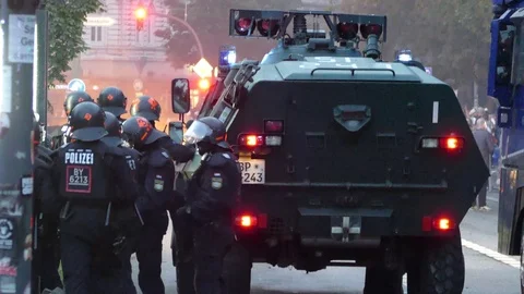 Rear view of police armored vehicle park... | Stock Video | Pond5