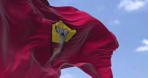 Rear view of the AS Roma flag waving on ... | Stock Video | Pond5