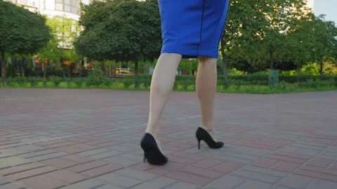 Rear view of slim female legs wearing st... | Stock Video | Pond5