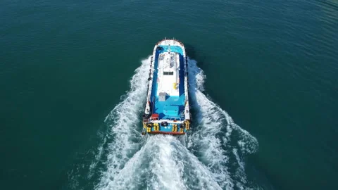 Rear view of a tug boat sailing in Ulsan... | Stock Video | Pond5
