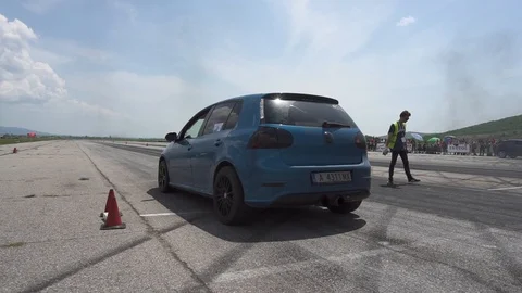 Rear view of two modified drag cars raci... | Stock Video | Pond5