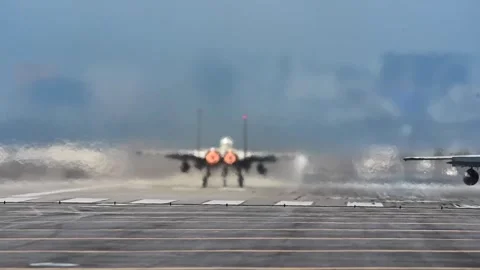 Rear view of U.S. Air Force F-15 Eagles ... | Stock Video | Pond5