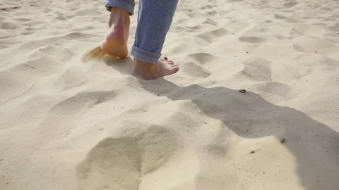 Rear view of woman feet barefoot in jean... | Stock Video | Pond5