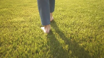 Rear view of woman s bare feet walking o... | Stock Video | Pond5