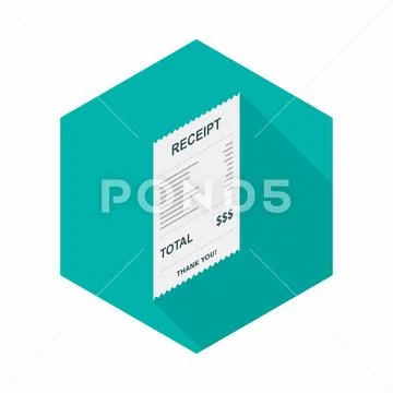 Receipt paper, bill check, invoice, cash receipt. Right view isometric ...