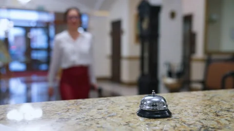Reception lobby. Bell button on a recept... | Stock Video | Pond5