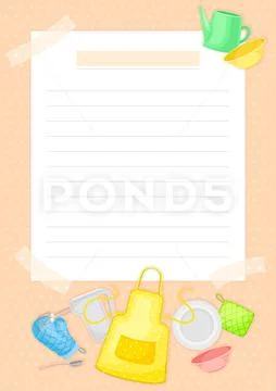 Recipe Card with Kitchen Items and Lines Vector Template ~ Clip Art ...