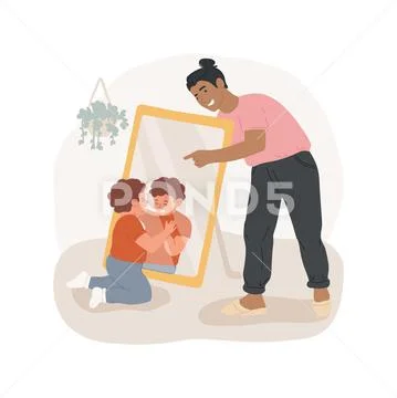 Recognizing self in a mirror isolated cartoon vector illustrations ...