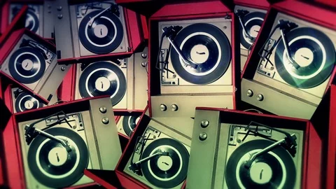 Record players in a giant pile. Great mu... | Stock Video | Pond5