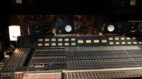 Recording studio Console pan to gear wal... | Stock Video | Pond5