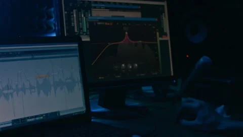 Recording studio. Profile of engineer wo... | Stock Video | Pond5