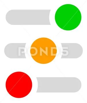 Rectangular buttons, switches set at different states. Slider, adjuster ...