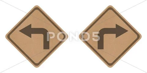 Recycle paper right turn and left turn road signs Illustration #36020344