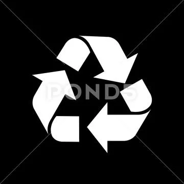 Recycle symbol white isolated on black background, white ecology icon ...