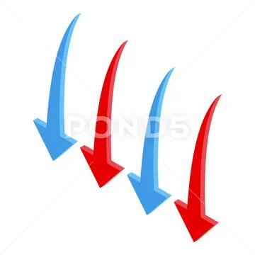 Red and blue arrows pointing down showing negative trend: Graphic ...