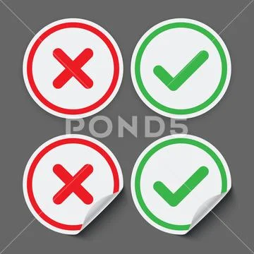 Red and green check mark stickers. Vector check mark icons ...