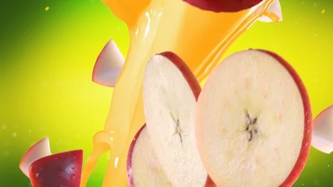 Red Apple with Slices Falling on Lime Gr... | Stock Video | Pond5