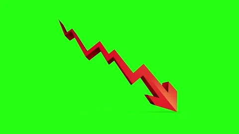 Red arrow graph going down on green scre... | Stock Video | Pond5